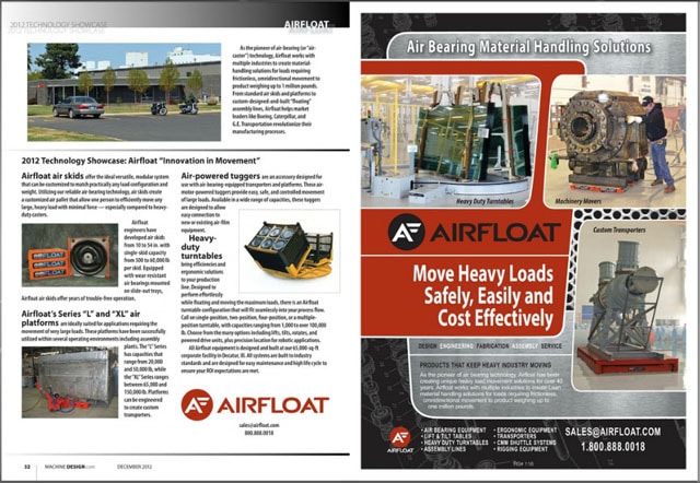 Airfloat Featured in December Machine Design | Airfloat